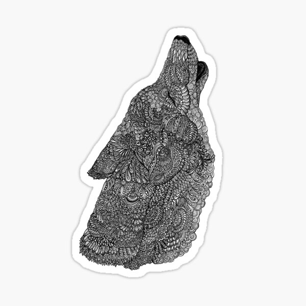 "Black and White Zentangle Howling Wolf" Sticker for Sale by ...