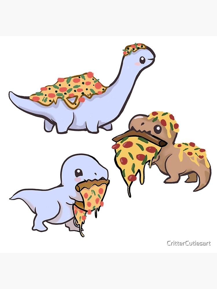 "Dinosaurs Love Eating Pizza - chibi dinosaur Pizza party" Poster for ...