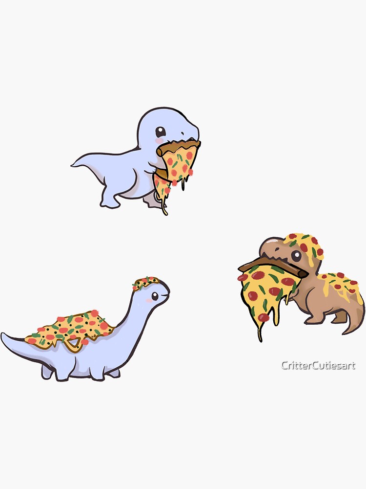 "Dinosaurs Love Eating Pizza - chibi dinosaur Pizza party" Sticker for ...