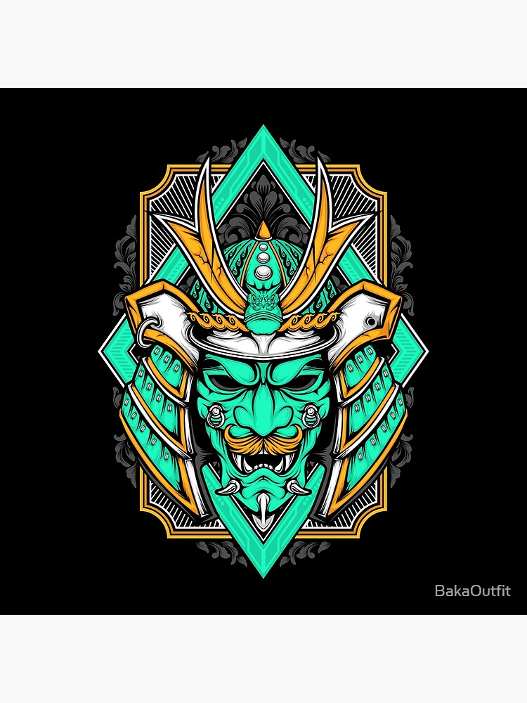 "Samurai Japanese Green Oni Mask Helmet" Poster for Sale by BakaOutfit ...