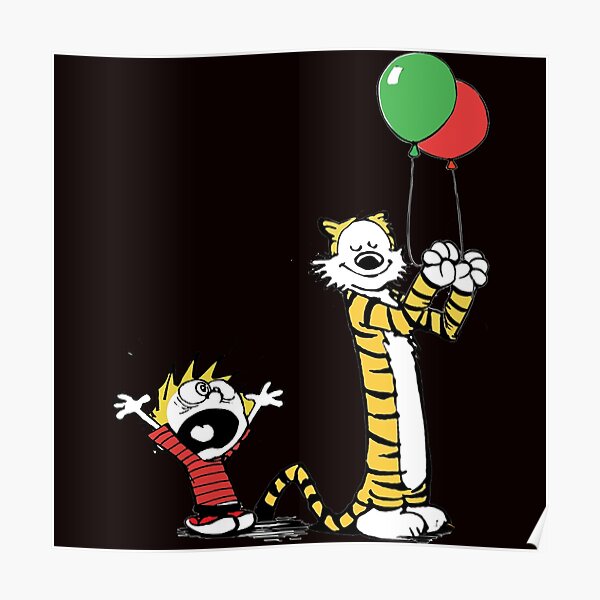 "Calvin and hobbes Birthday Party With balloons " Poster for Sale by ...