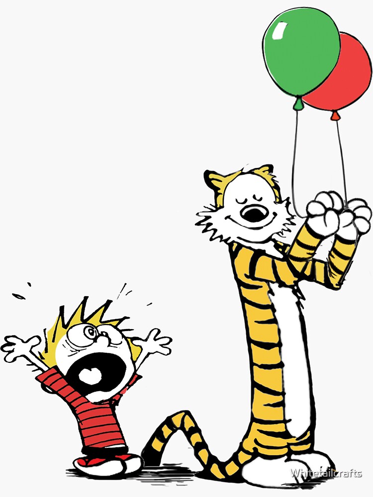 "Calvin and hobbes Birthday Party With balloons " Sticker by ...