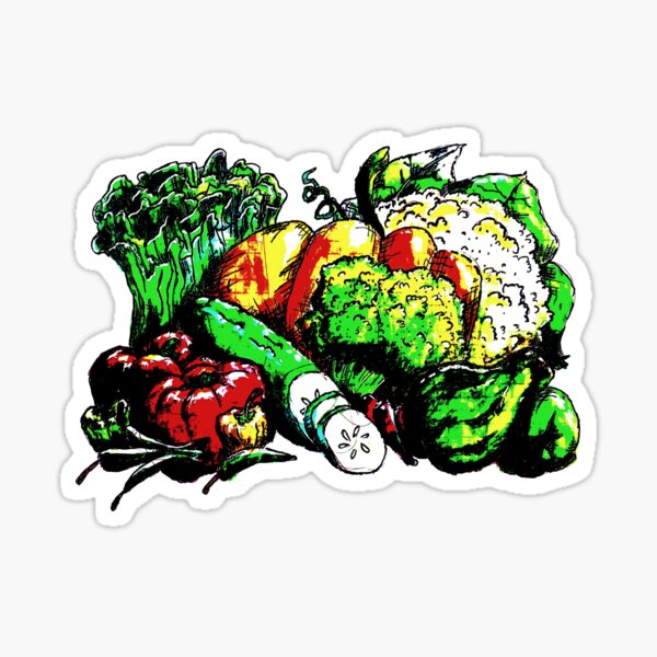 "vegetable food set vegetables contrasting retro illustration" Sticker ...
