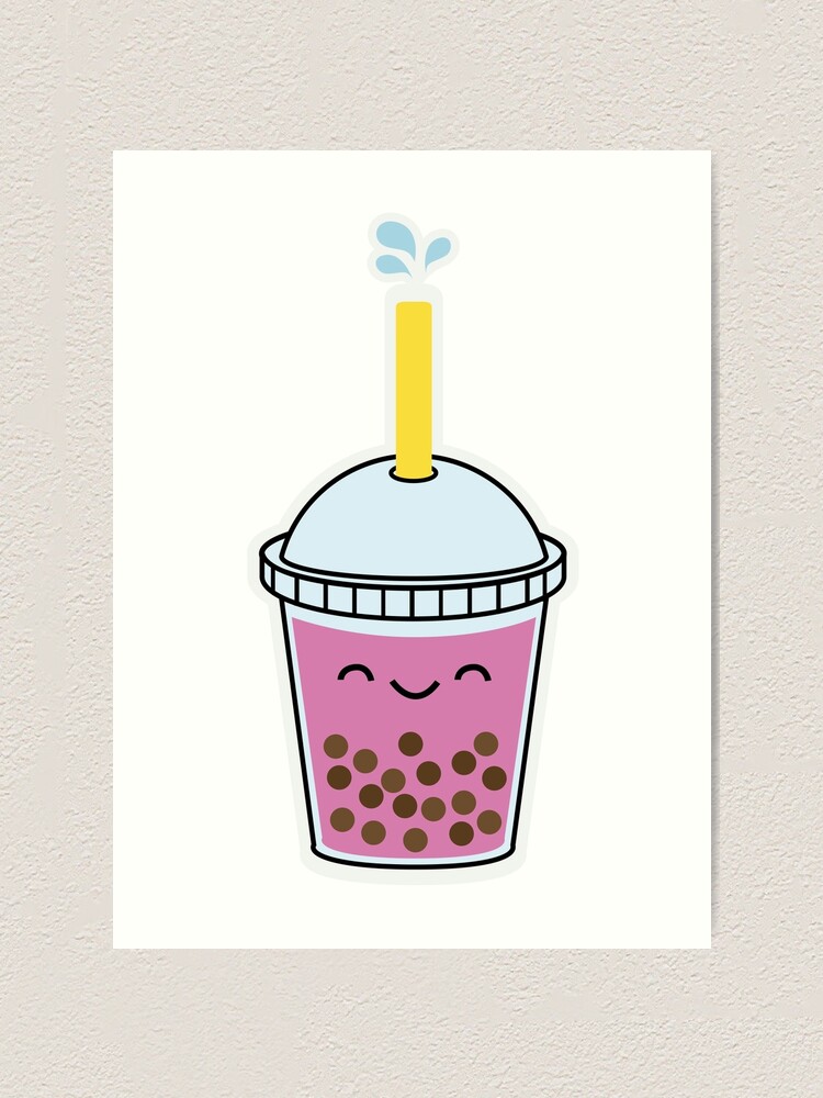 "Cute Strawberry Boba Bubble Tea Drink Character" Art Print for Sale by ...