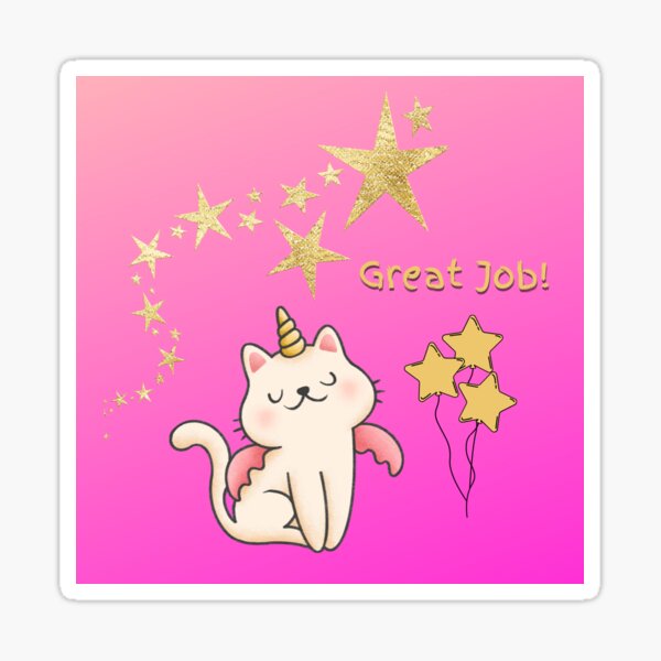 "Great Job Sticker, Unicorn Kitty Animal Sticker, Kid Star Sticker ...