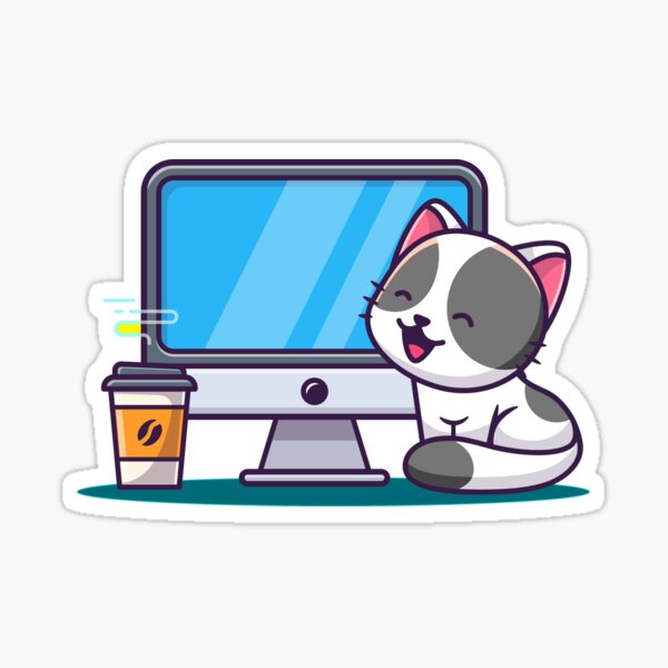 "Cute Baby Cat with PC" Sticker by poci5419 | Redbubble