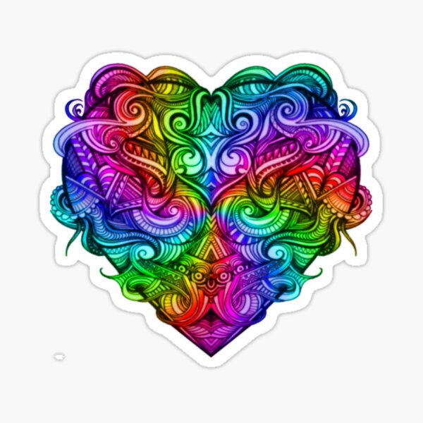 "One Love Colorful Rainbow Hand Drawn Heart Design" Sticker for Sale by ...