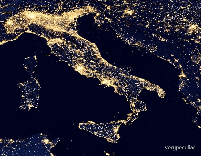 "Italy at night - Night light Satellite Image" Art Prints by ...