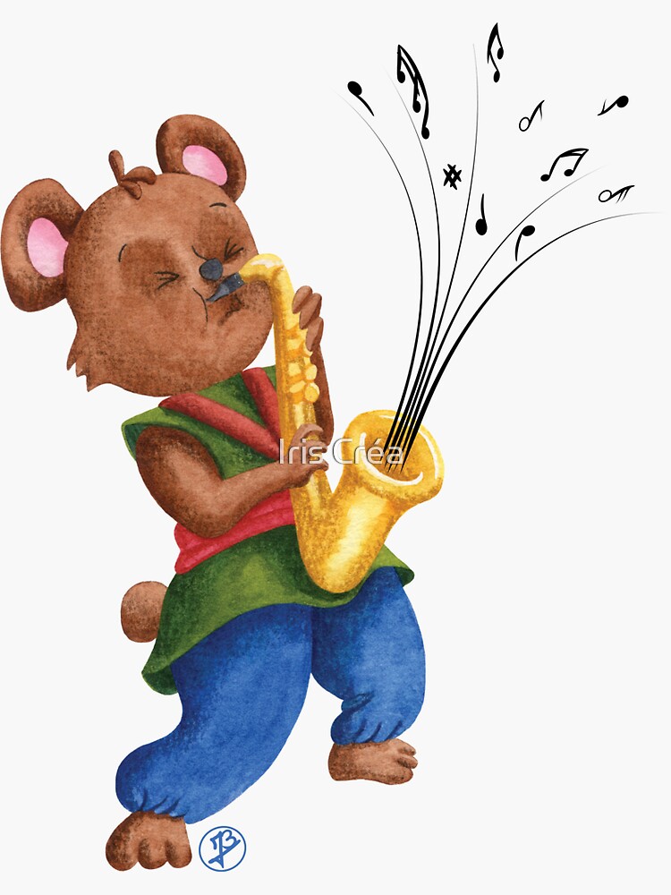 "bear playing the saxophone" Sticker for Sale by IrisBarre | Redbubble