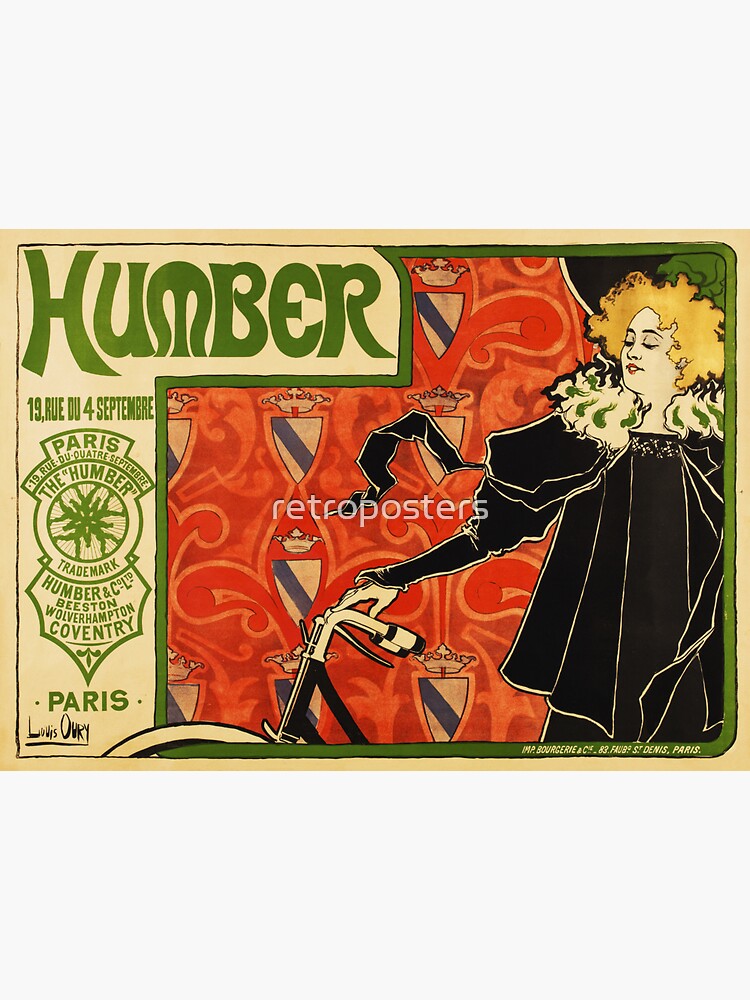"HUMBER CYCLES France Paris Vintage Bicycle Poster Advertisement c1900 ...