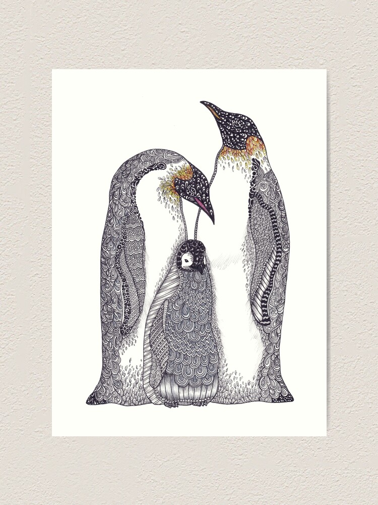 "Zentangle Art Emperor Penguin Family" Art Print by TemplemanArt ...