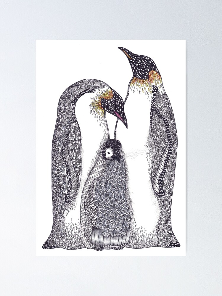 "Zentangle Art Emperor Penguin Family" Poster by TemplemanArt | Redbubble