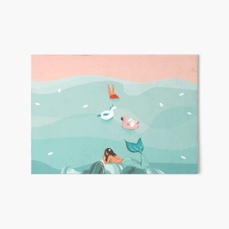 "sunbathing mermaid girl lying on beach seashore " Art Board Print by ...
