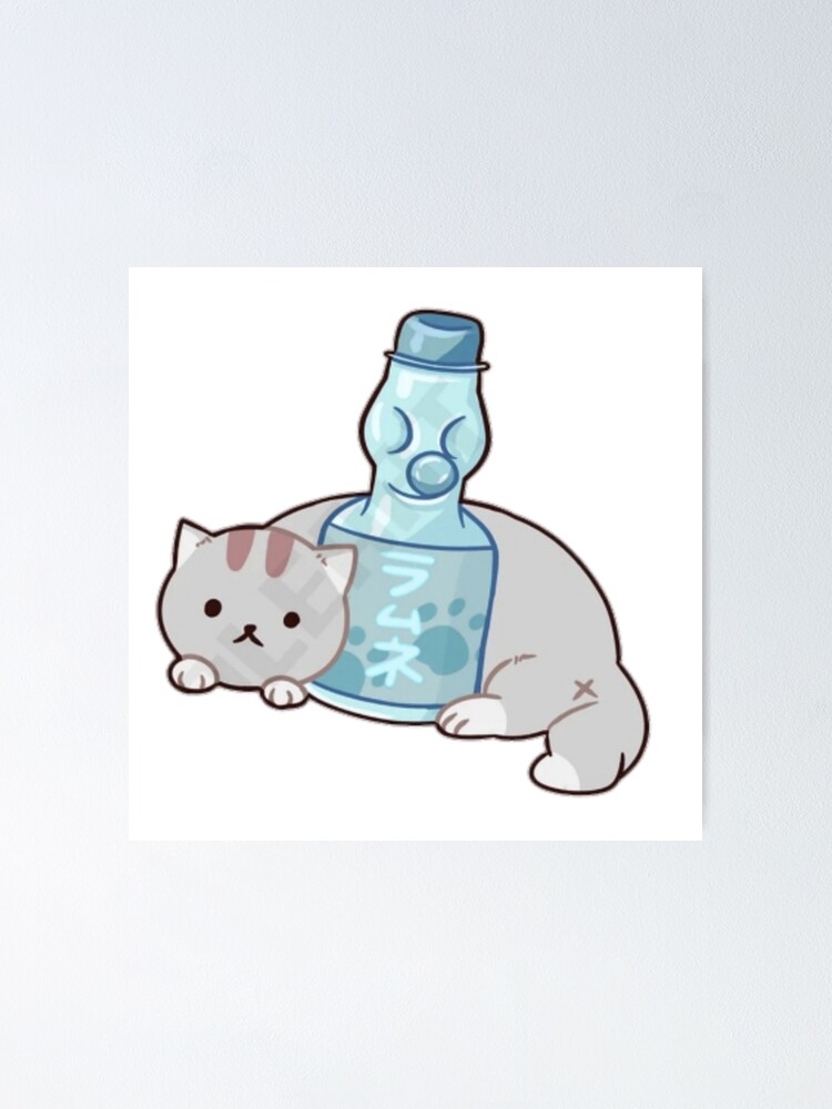 Póster «Gato con bebidas asiáticas Bubble Tea Soju Yakult Ramune Boba Yogurt Kawaii lindo» de ...