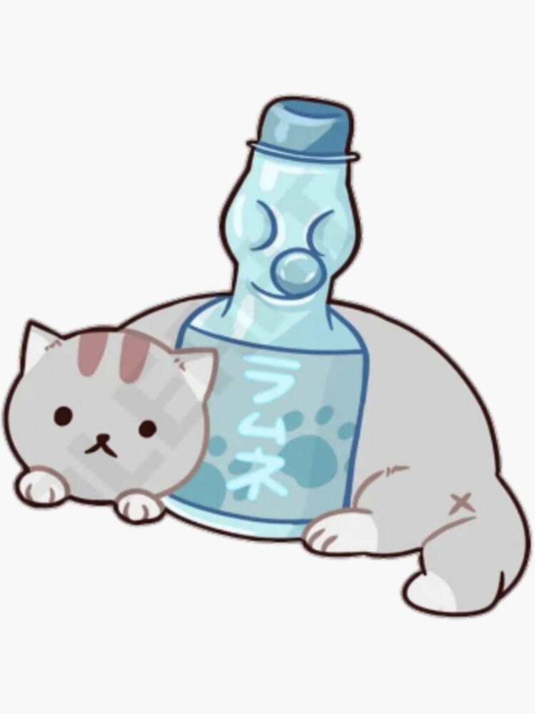 Pegatina «Gato con bebidas asiáticas Bubble Tea Soju Yakult Ramune Boba Yogurt Kawaii lindo» de ...
