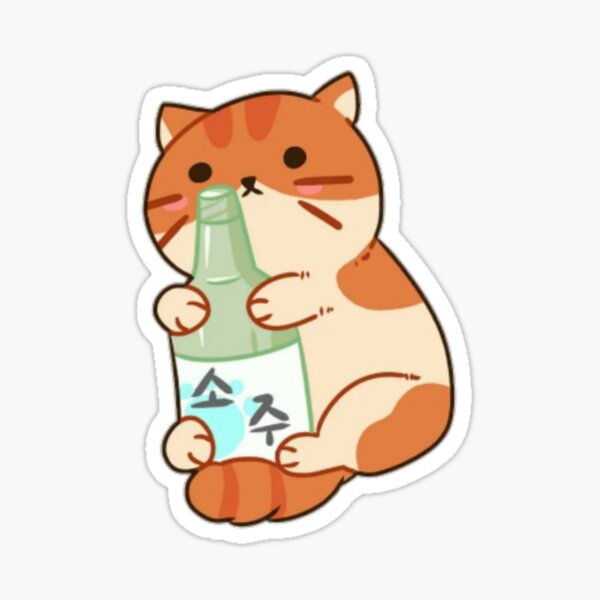 Pegatina «Gato con bebidas asiáticas Bubble Tea Soju Yakult Ramune Boba Yogurt Kawaii lindo» de ...