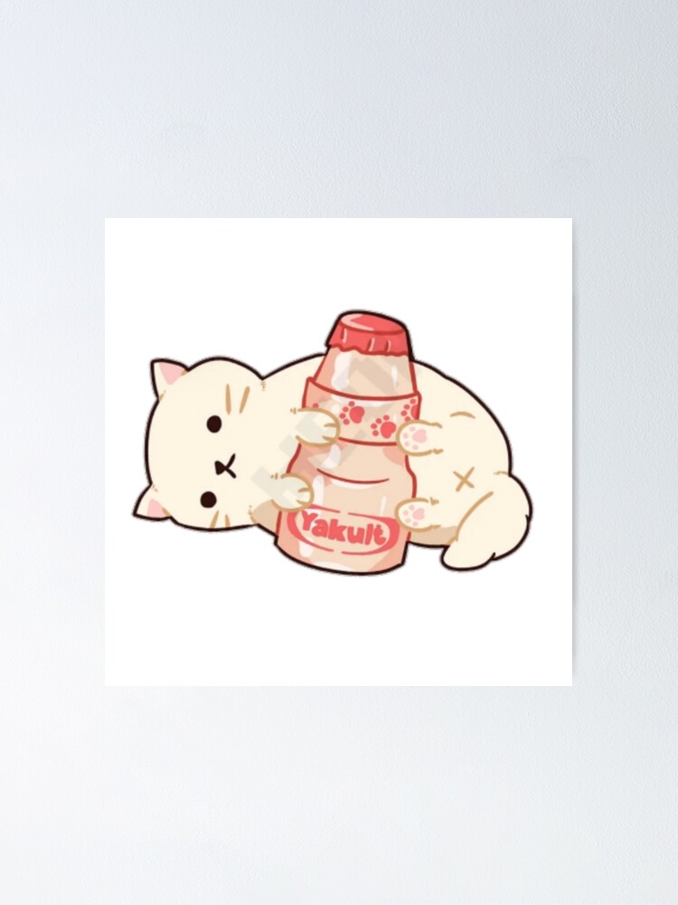 Póster «Gato con bebidas asiáticas Bubble Tea Soju Yakult Ramune Boba Yogurt Kawaii lindo» de ...