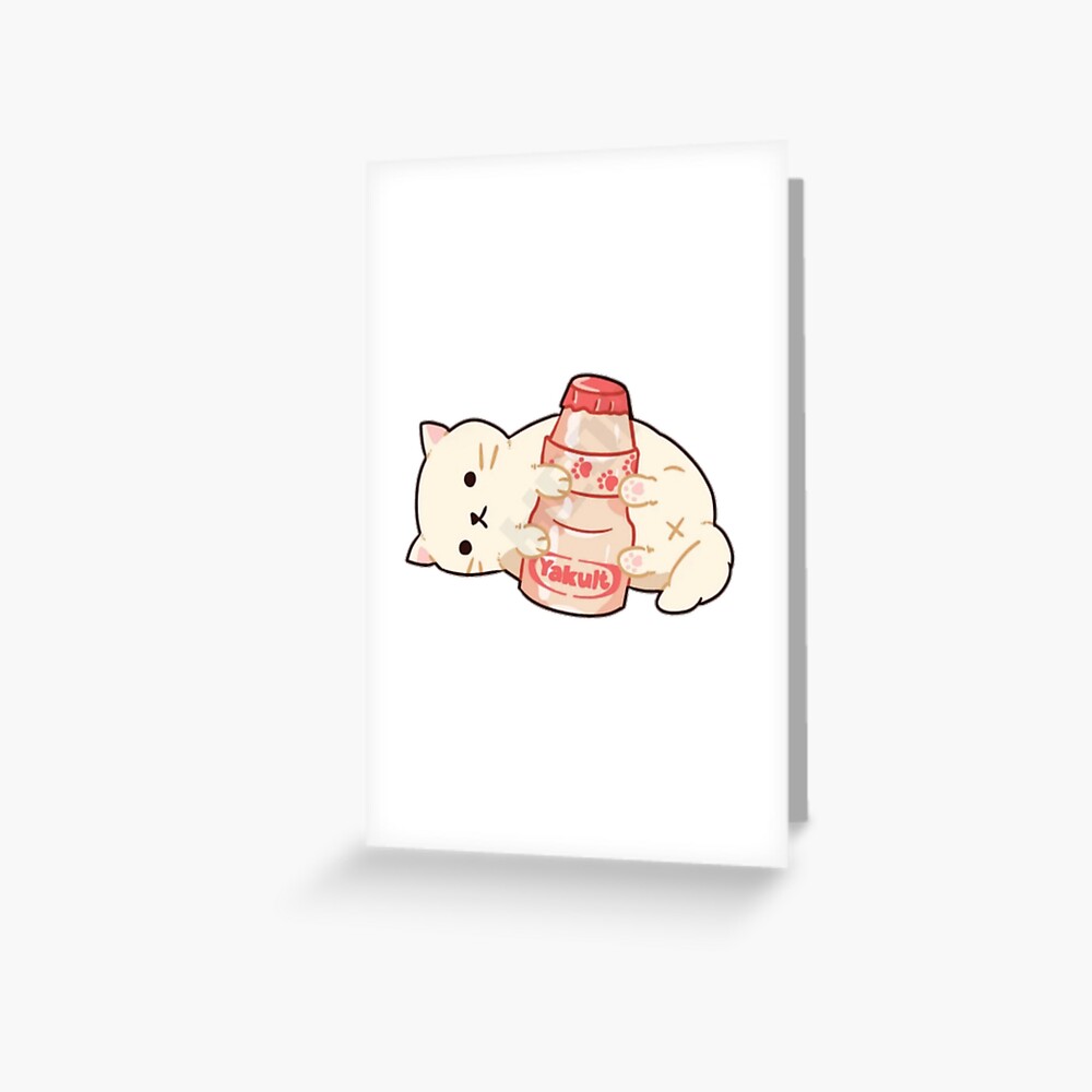 Tarjetas de felicitación «Gato con bebidas asiáticas Bubble Tea Soju Yakult Ramune Boba Yogurt ...