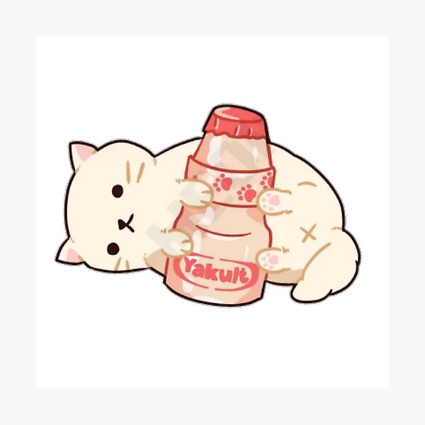 Lámina fotográfica «Gato con bebidas asiáticas Bubble Tea Soju Yakult Ramune Boba Yogurt Kawaii ...