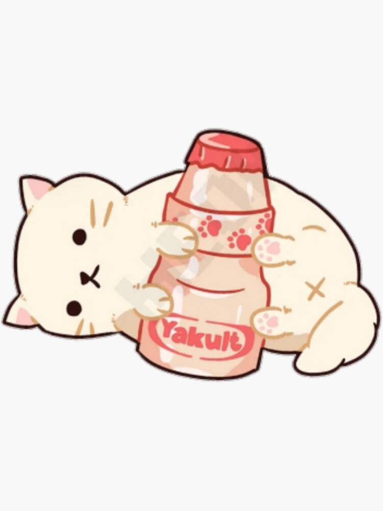 Pegatina «Gato con bebidas asiáticas Bubble Tea Soju Yakult Ramune Boba Yogurt Kawaii lindo» de ...