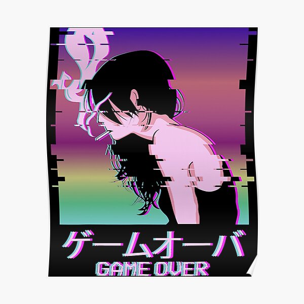 Japanese Vaporwave Sad Anime Girl Game Over Indie Aesthetic Poster By