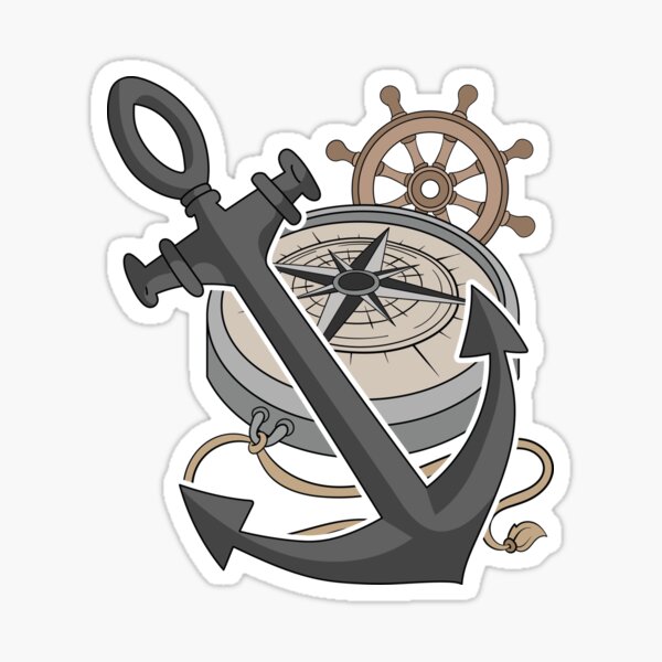 "Steering Wheel Sea Anchor Sailor Compass Sailing" Sticker by ...