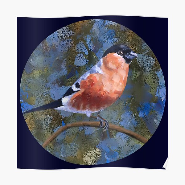 "red bird bullfinch - bird art" Poster for Sale by AitmaneART | Redbubble