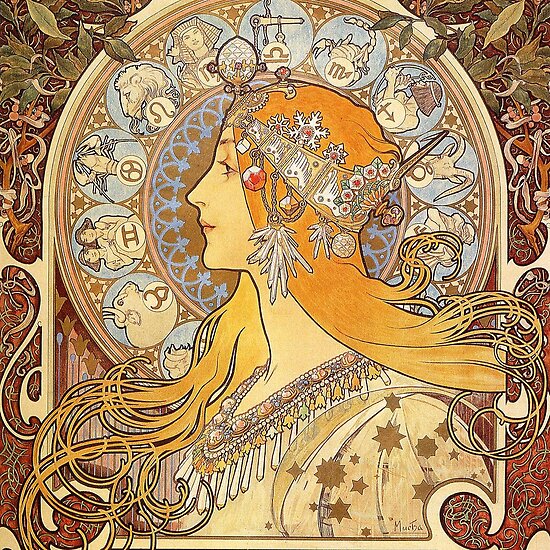 "Alphonse Mucha Zodiac Art Nouveau Woman" Posters by antiqueart | Redbubble