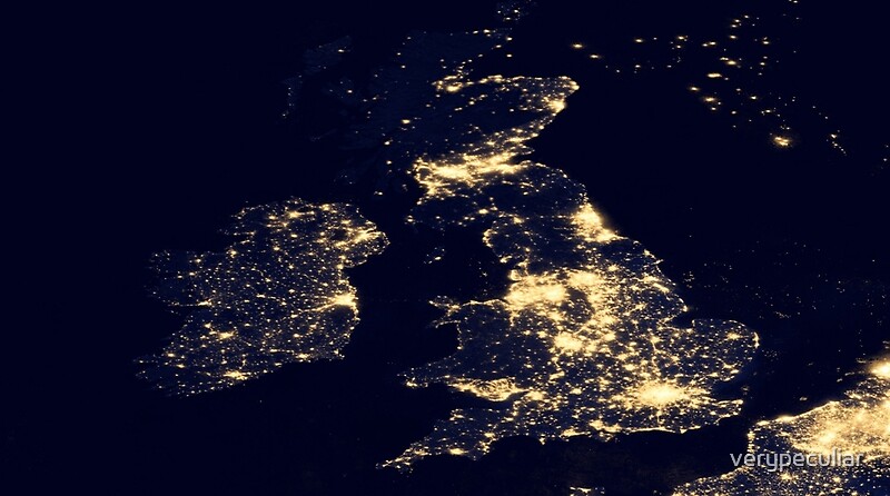 "The UK At Night - United Kingdom At Night - As Seen From Space" Art ...