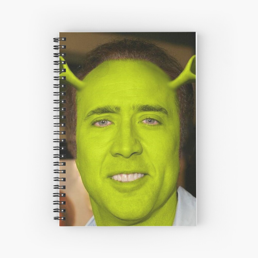 "Nicolas Cage/Shrek" Spiral Notebook for Sale by Lutubert | Redbubble