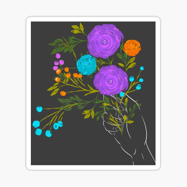"Hand holding flower bouquet" Sticker for Sale by NoraMohammed | Redbubble