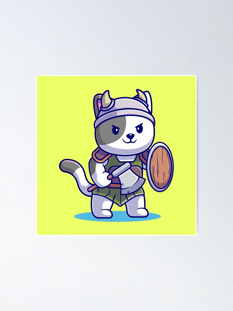 "Cute Baby Cat with Axe and Shield" Poster for Sale by poci5419 | Redbubble