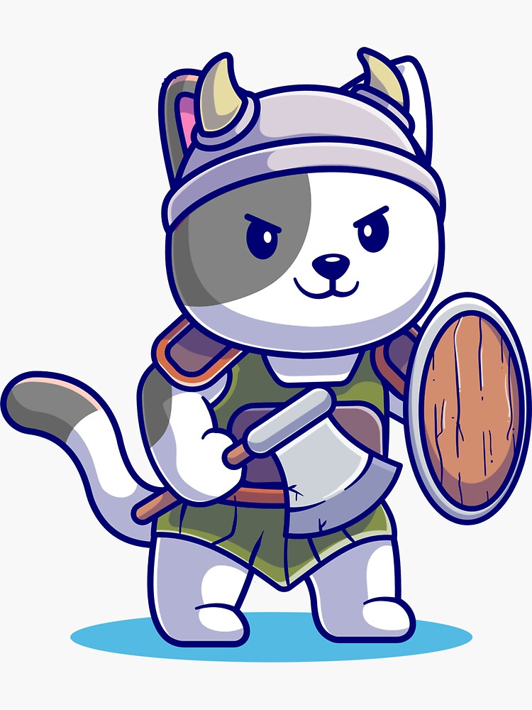 "Cute Baby Cat with Axe and Shield" Sticker by poci5419 | Redbubble