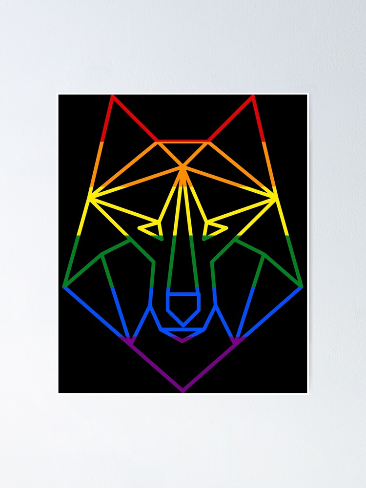 "LGBTQ+ Geometric Wolf Pride Flag" Poster by MMwolfdogden | Redbubble