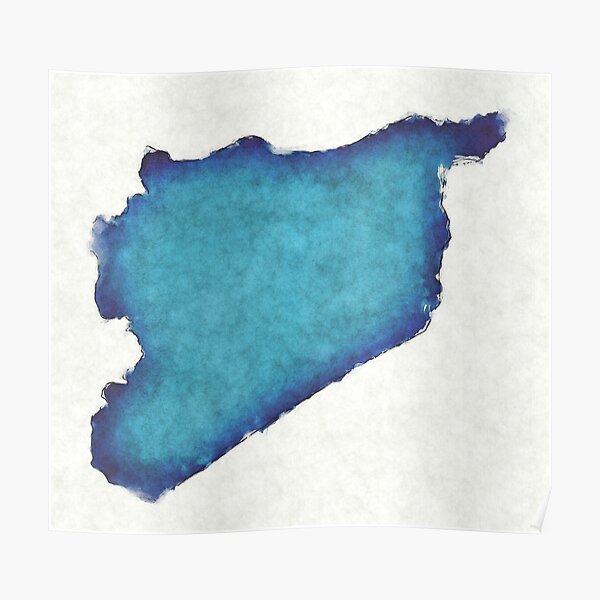 "Syria map with drawn lines and blue watercolor illustration" Poster ...