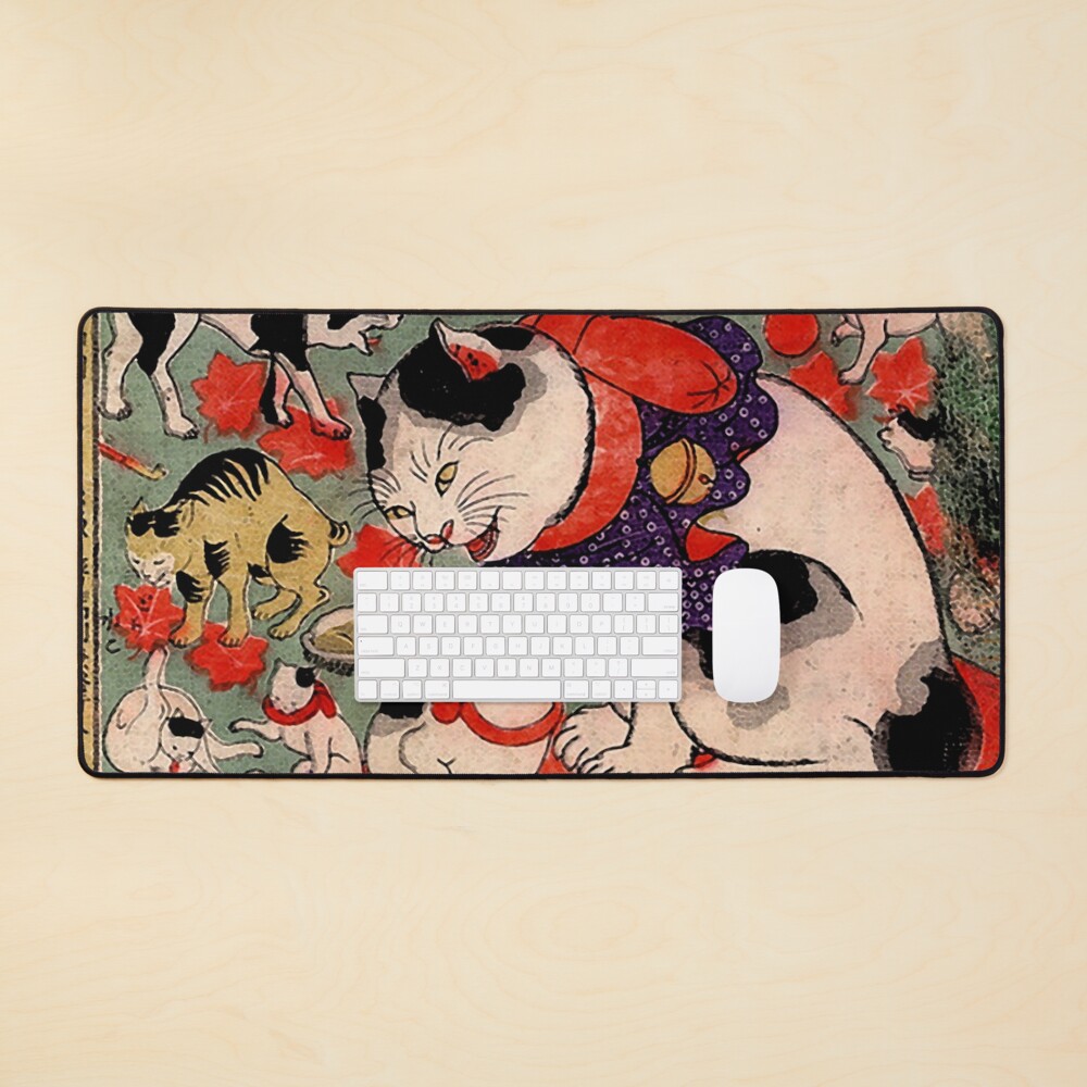 "Antique Japanese Woodblock Print Cats ~ Cat Tattoo Flash" Mouse Pad ...