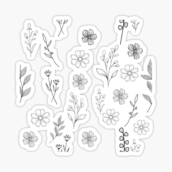 "white over black abstract line art flower pattern" Sticker for Sale by ...