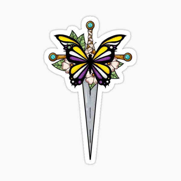 "Non-binary Butterfly Sword " Sticker by Twisted-Giraffe | Redbubble