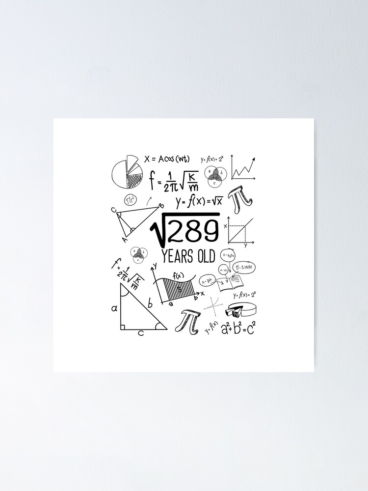 "Square Root Of 289 Years Old 17th Birthday 17 Year Old Gifts Math ...