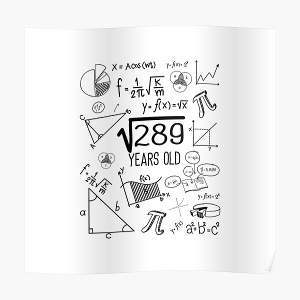 "Square Root Of 289 Years Old 17th Birthday 17 Year Old Gifts Math ...