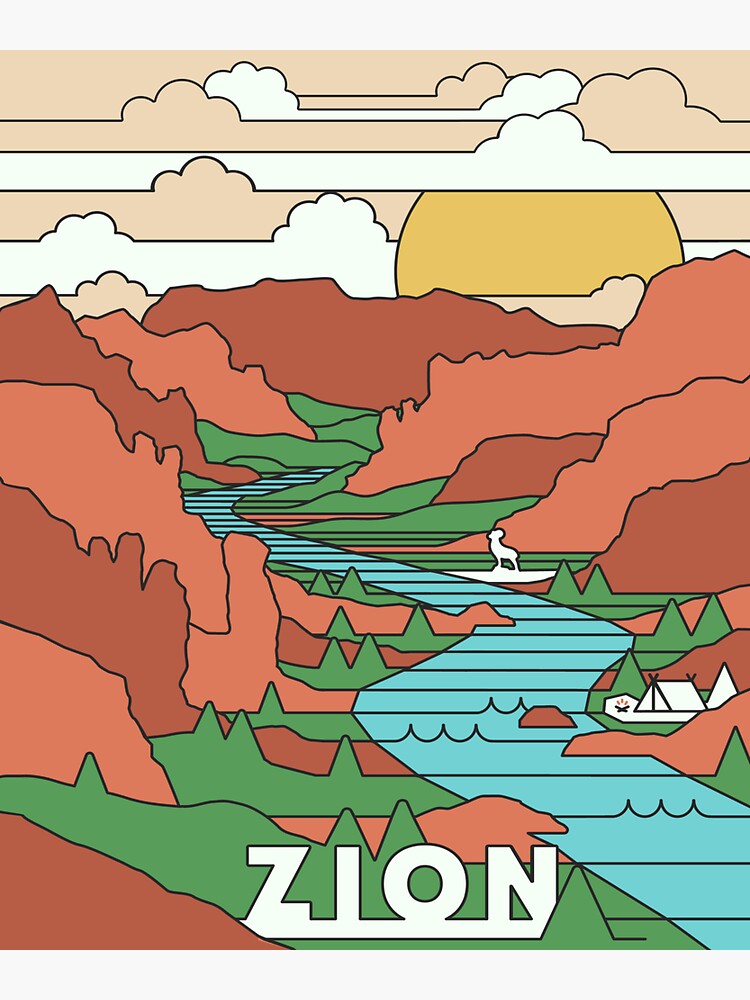 "Colored Linear Zion Day - Zion National Parks Art" Sticker by ...