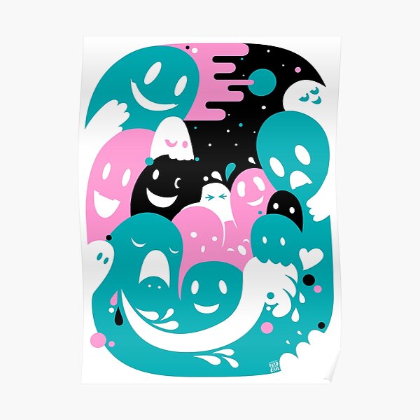 "Cute Happy Kid Ghost Friends (Teal & Pink)" Poster for Sale by ...