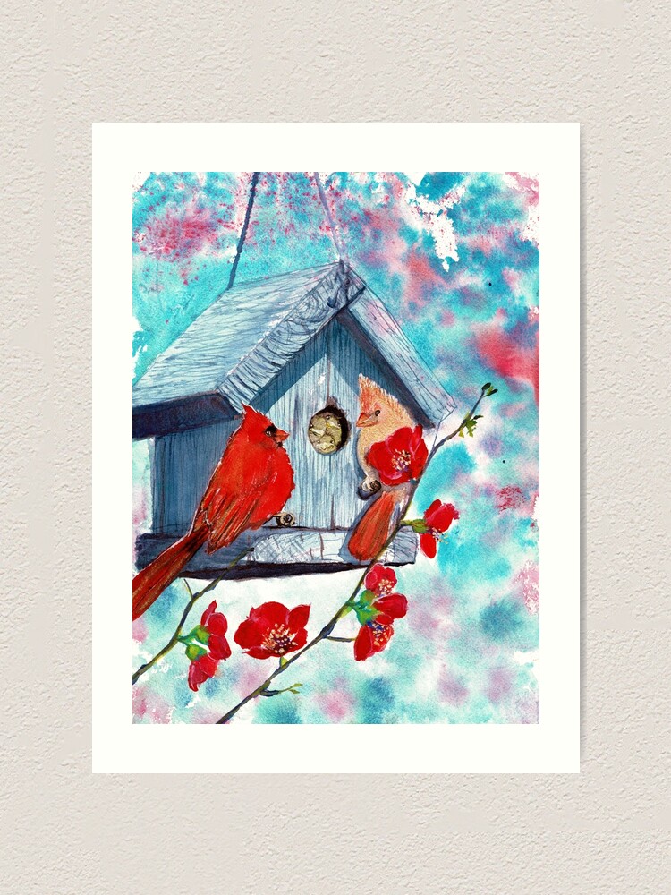"Painting by Laura Rispoli Home Cardinals Red birds Family Bird house ...