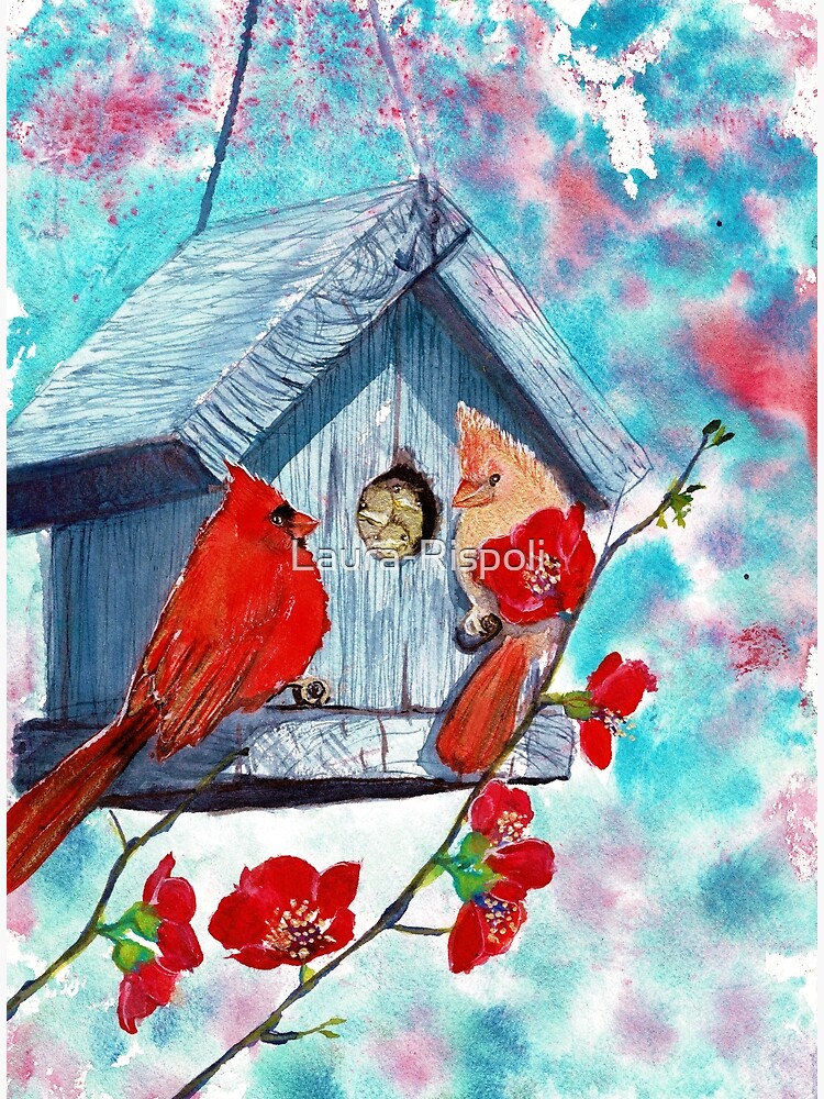 "Painting by Laura Rispoli Home Cardinals Red birds Family Bird house ...