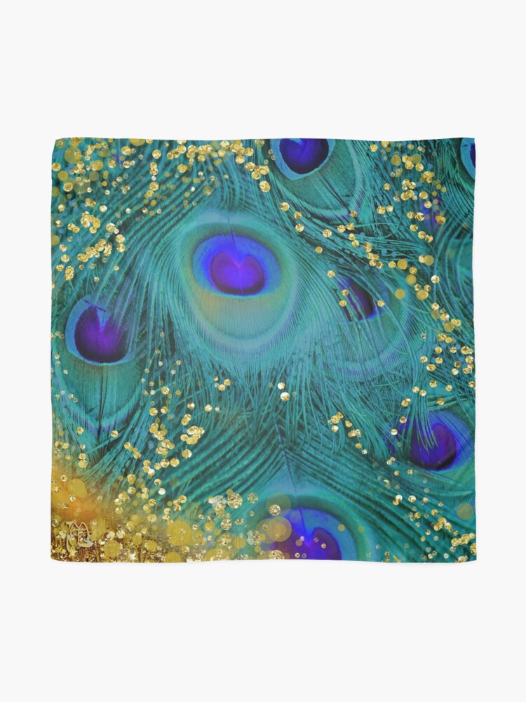 Dreamy Peacock Feathers Teal And Purple Glimmering Gold Scarf By