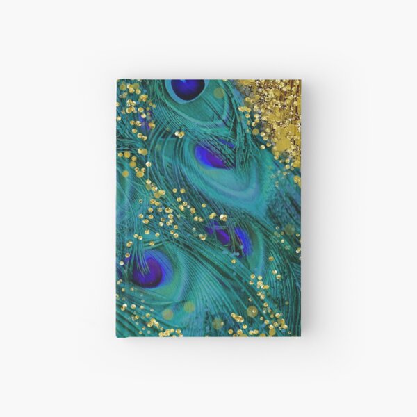 Dreamy Peacock Feathers Teal And Purple Glimmering Gold Hardcover