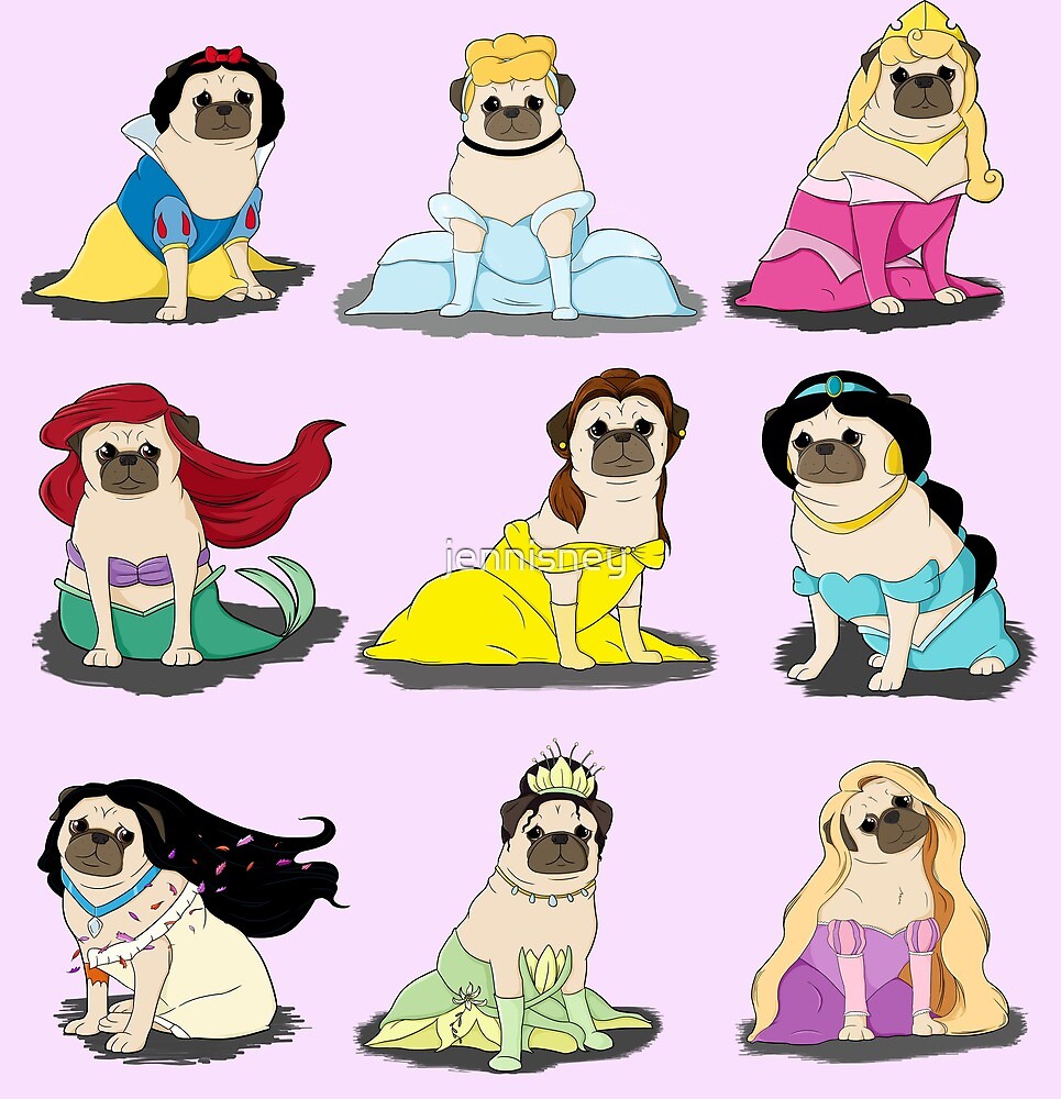 "Pug Princesses Version 2" by jennisney | Redbubble