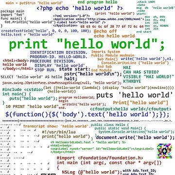 "Hello World - Many Programming Languages (dark)" T-shirt by ...