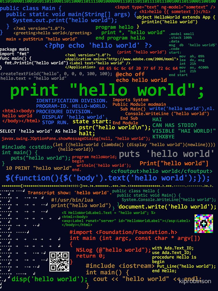 "Hello World - Many Programming Languages (dark)" Essential T-Shirt for ...
