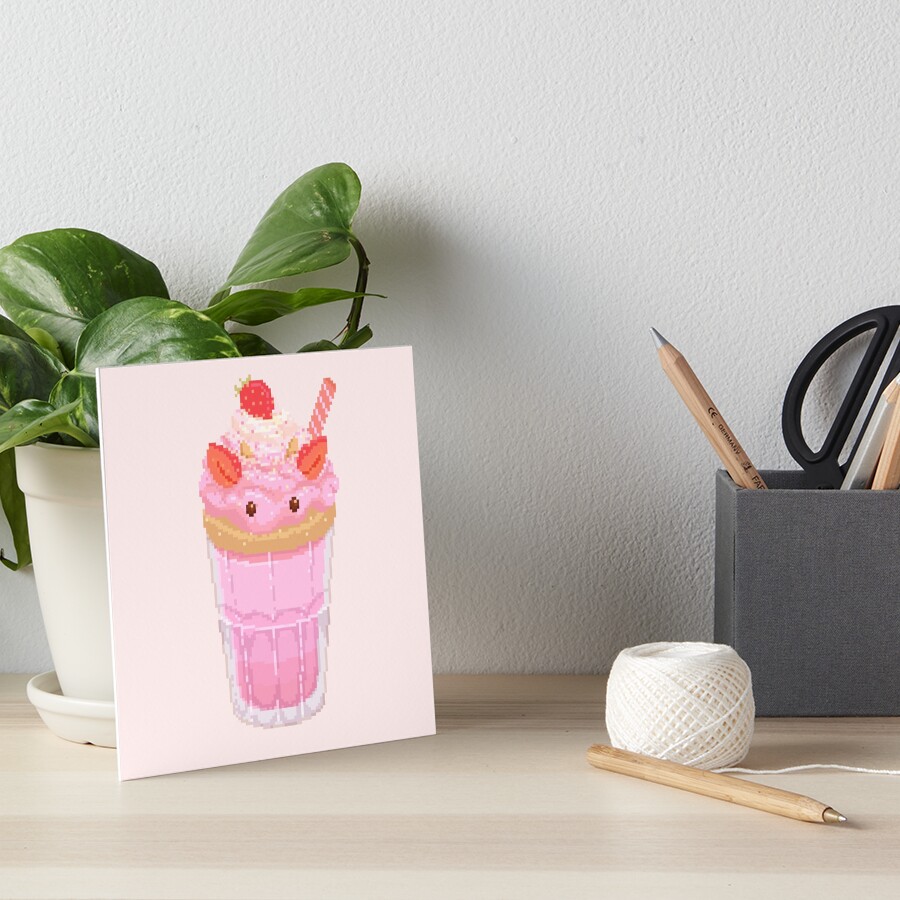 "Pixel Strawberry Cow Milkshake" Art Board Print by Hachikoek-Art ...